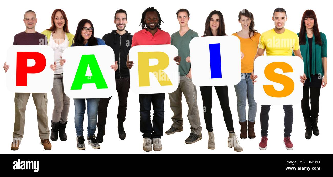 Paris France city town group of young multicultural multi ethnic people ...