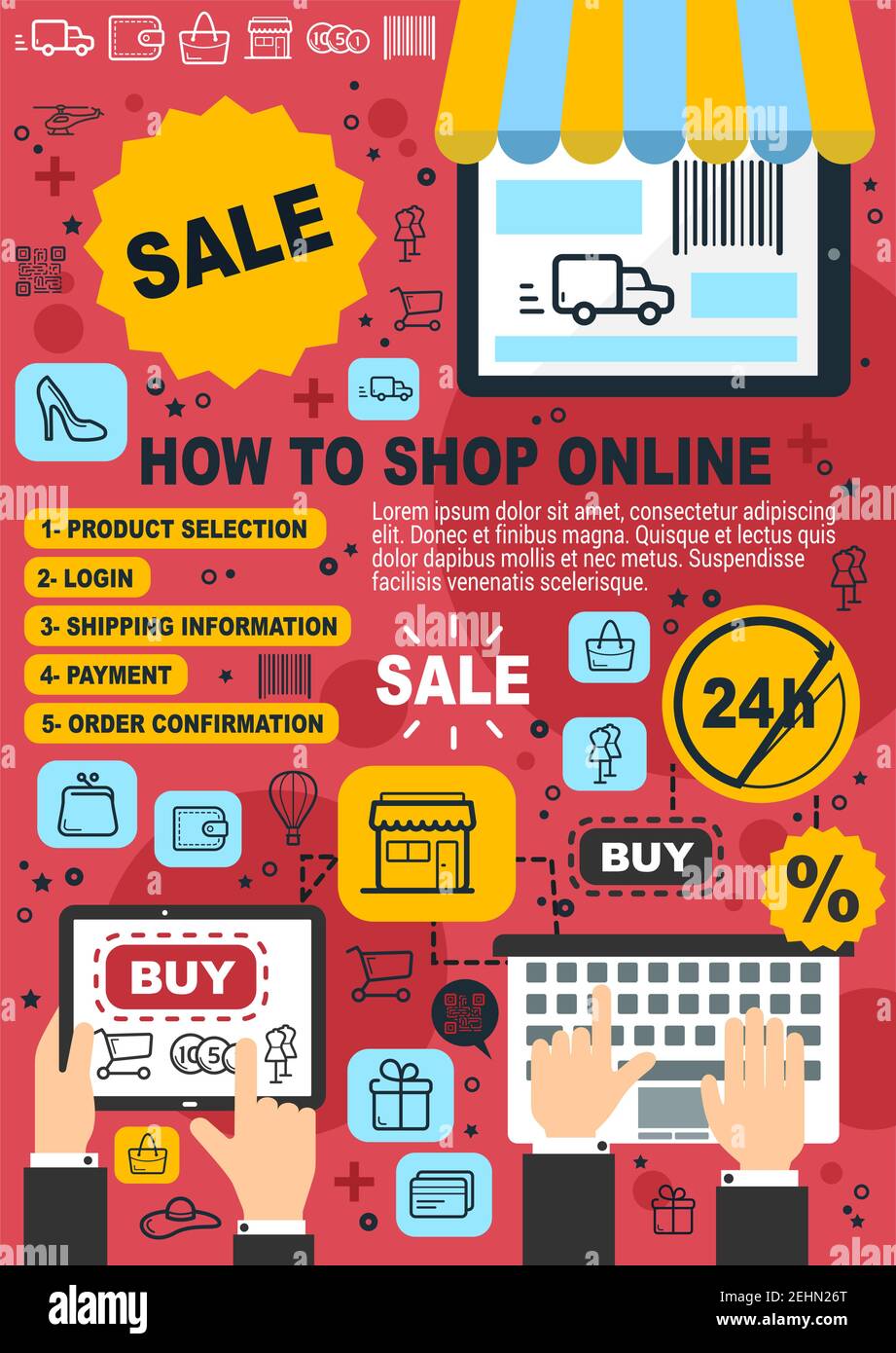 Online shopping guide, web store customers and purchase process ...