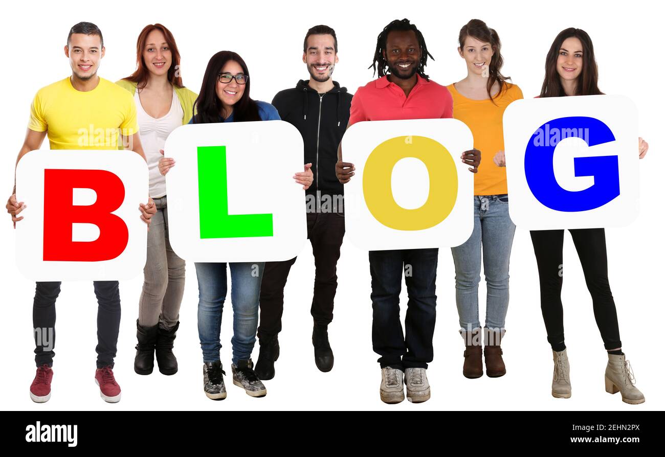 Blog blogger internet computer blogging group of young multi ethnic ...