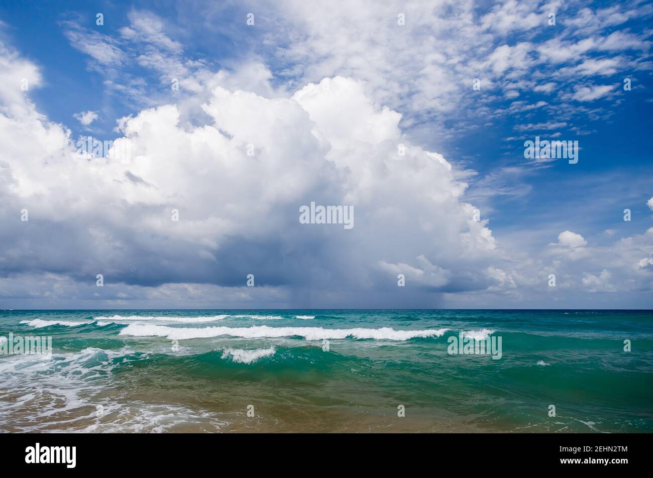 Seascape, small waves with white foam at the top against the background ...