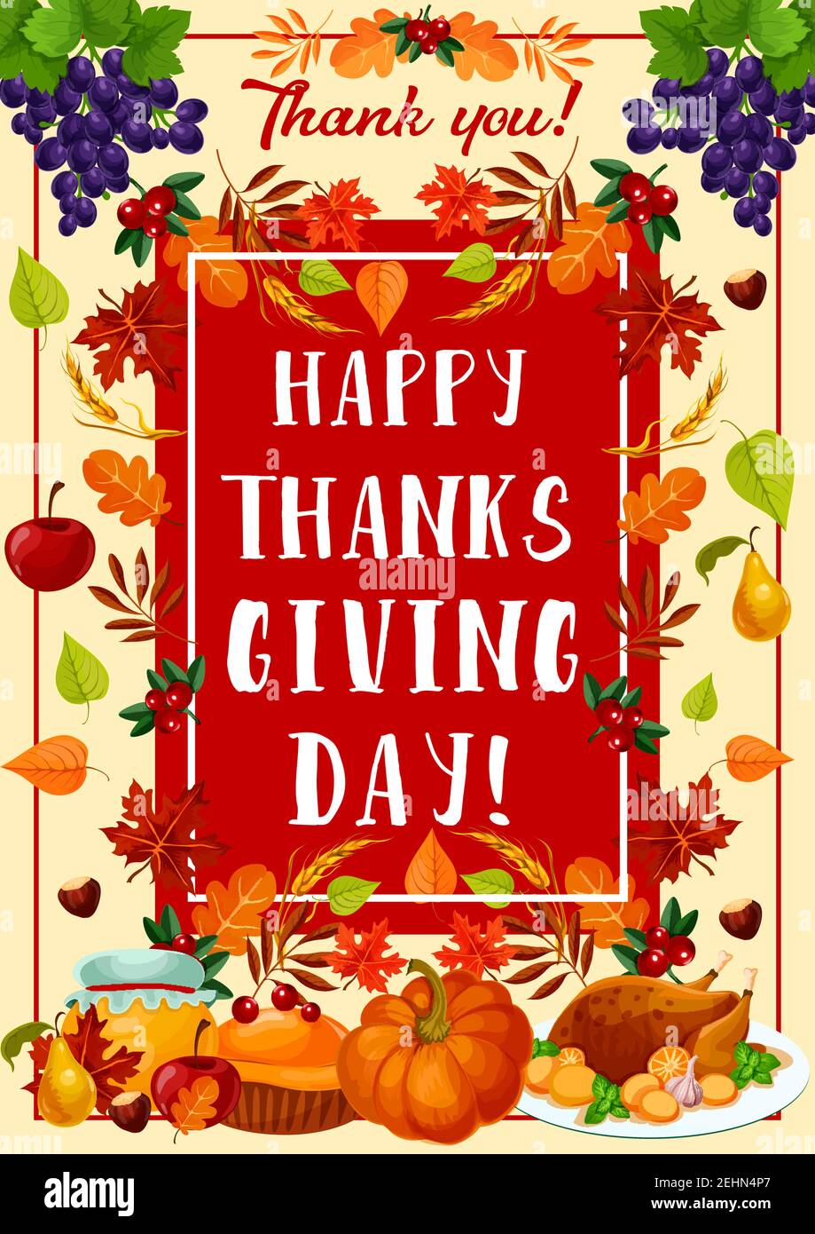 Thanksgiving Day greeting card for traditional autumn holiday. Vector ...
