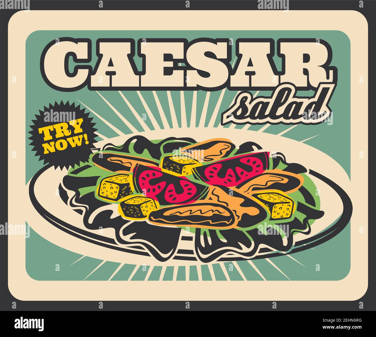 Caesar salad menu retro poster for fast food restaurant advertisement ...