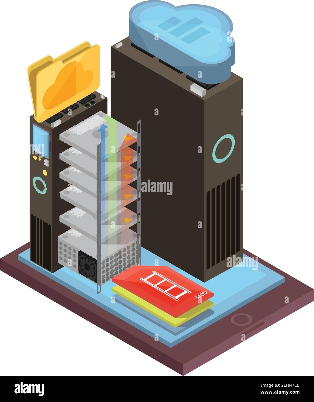 Cloud storage isometric design with video files and folder, server ...