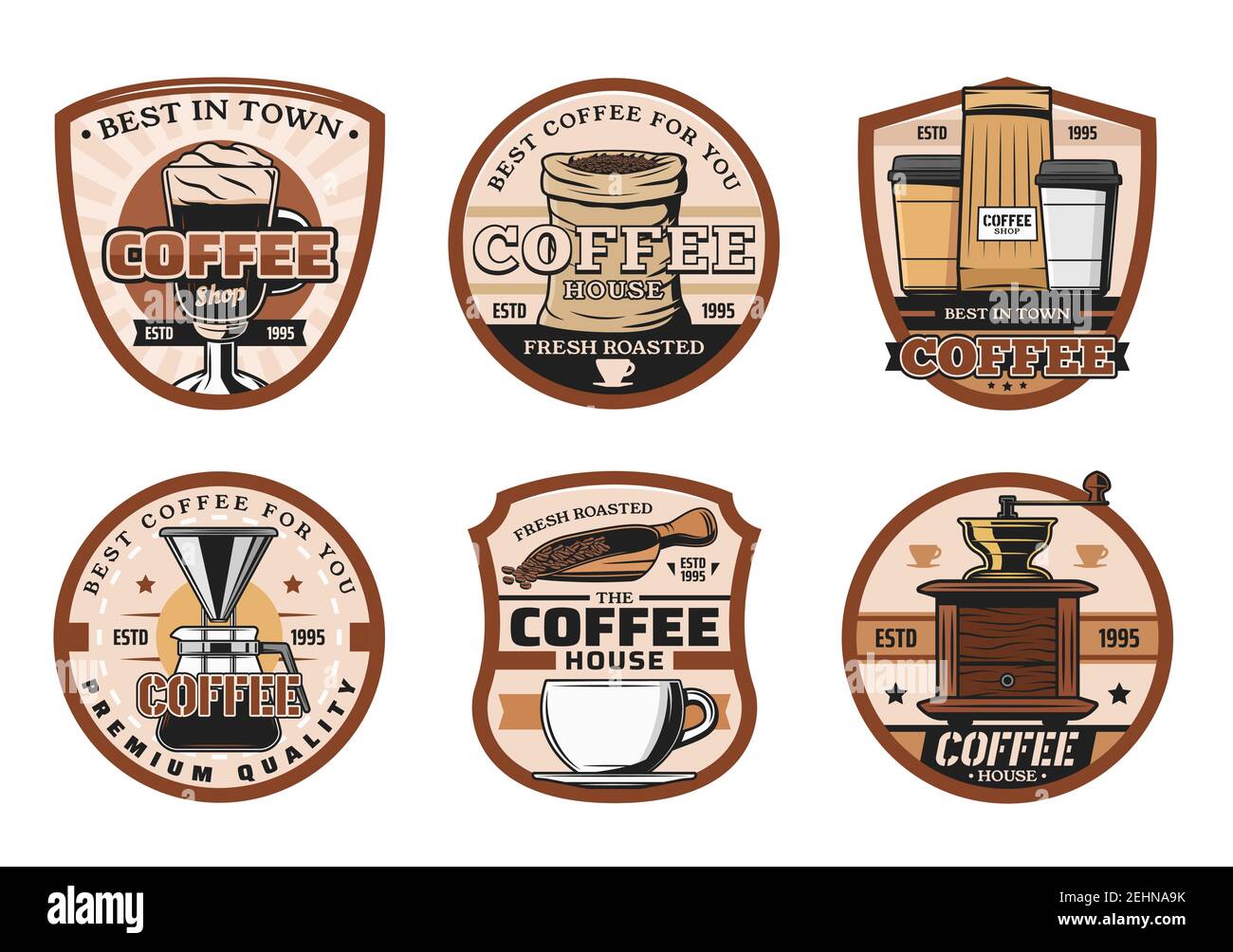 Coffee vector icons of cafe, shop labels, signboard, menu cards ...