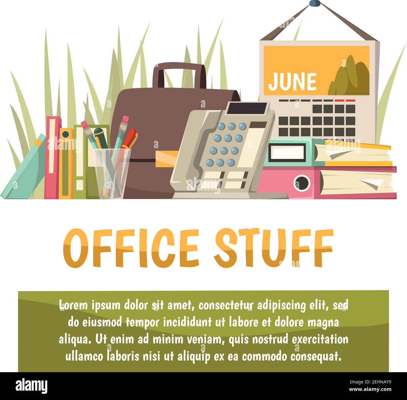 Office flat orthogonal background with office stuff headline and place ...