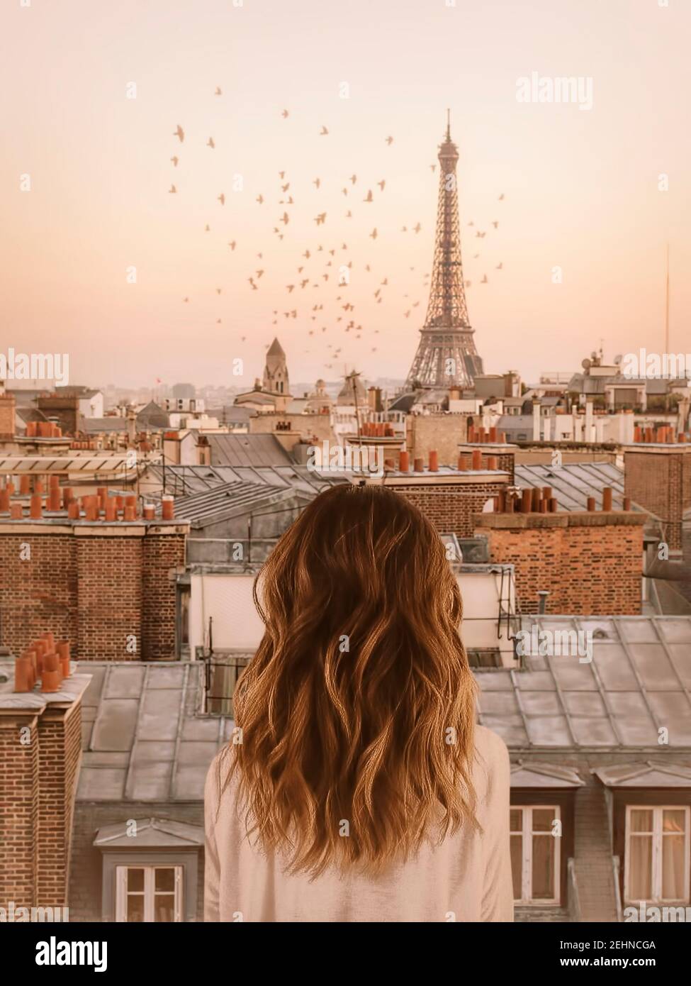 Paris skyline eiffel tower girl hi-res stock photography and images - Alamy