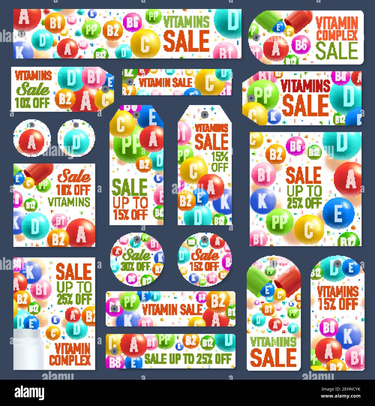 Vitamin complex posters and sale tags for healthy food and nutrition ...