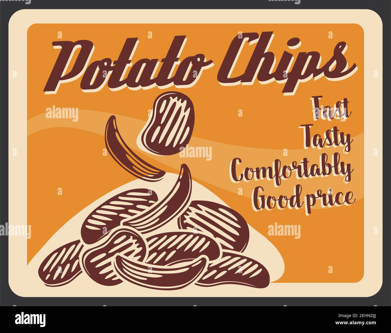 Potato chips fast food retro advertisement poster for restaurant or ...
