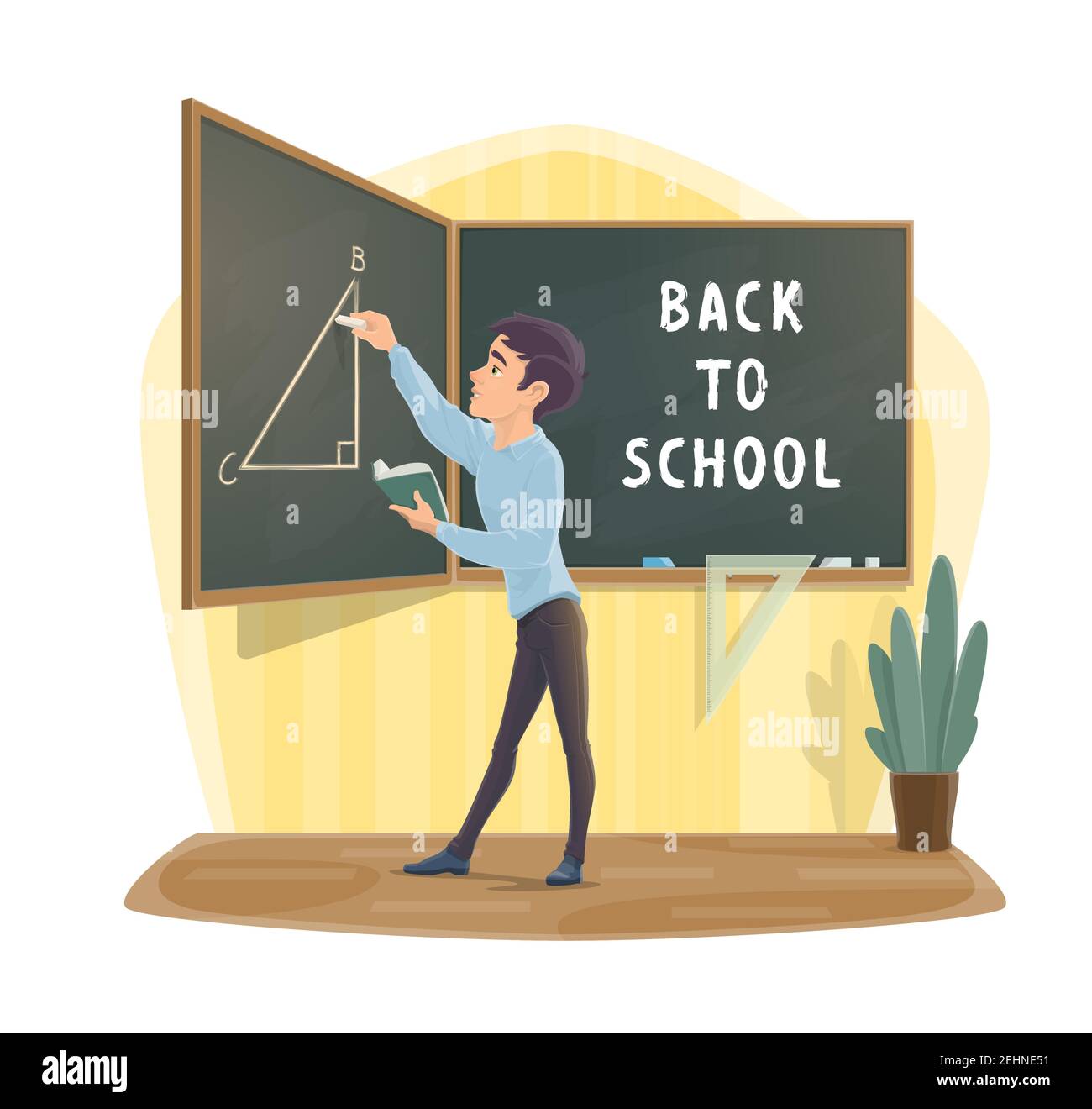 Pupil in classroom study geometry with mathematics formula on ...