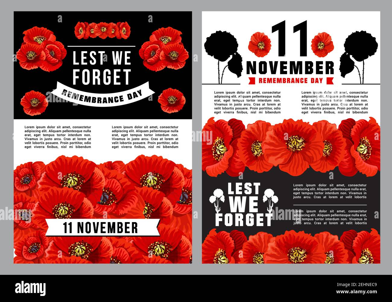 Poppy Day Lest We Forget poster for Remembrance Day template. Red poppy ...