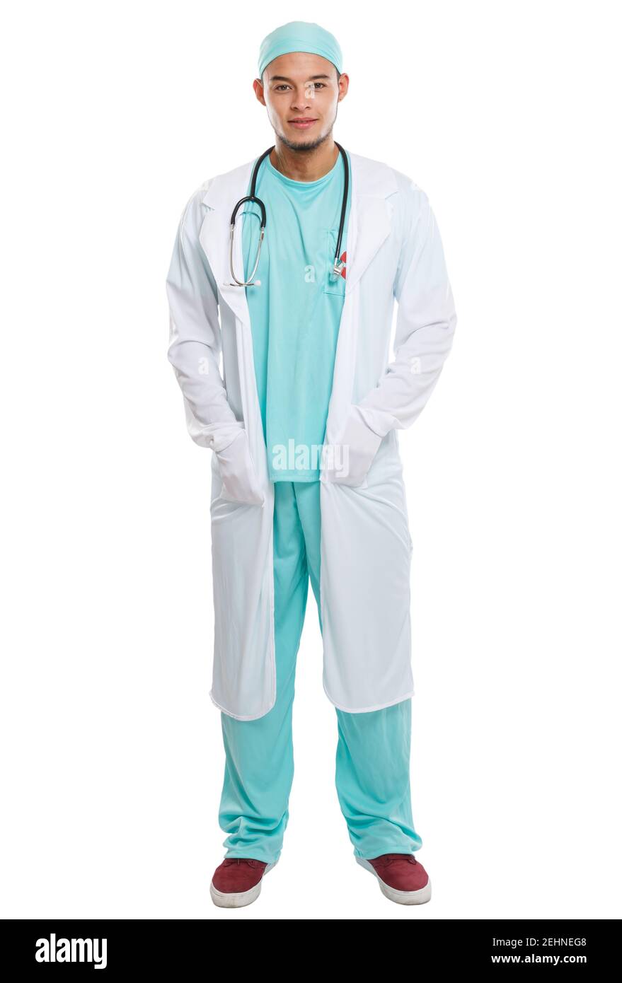 Young doctor full body portrait occupation job isolated on a white ...