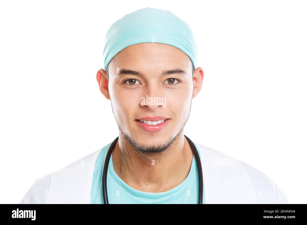Portrait of a young doctor smiling happy face occupation job isolated ...