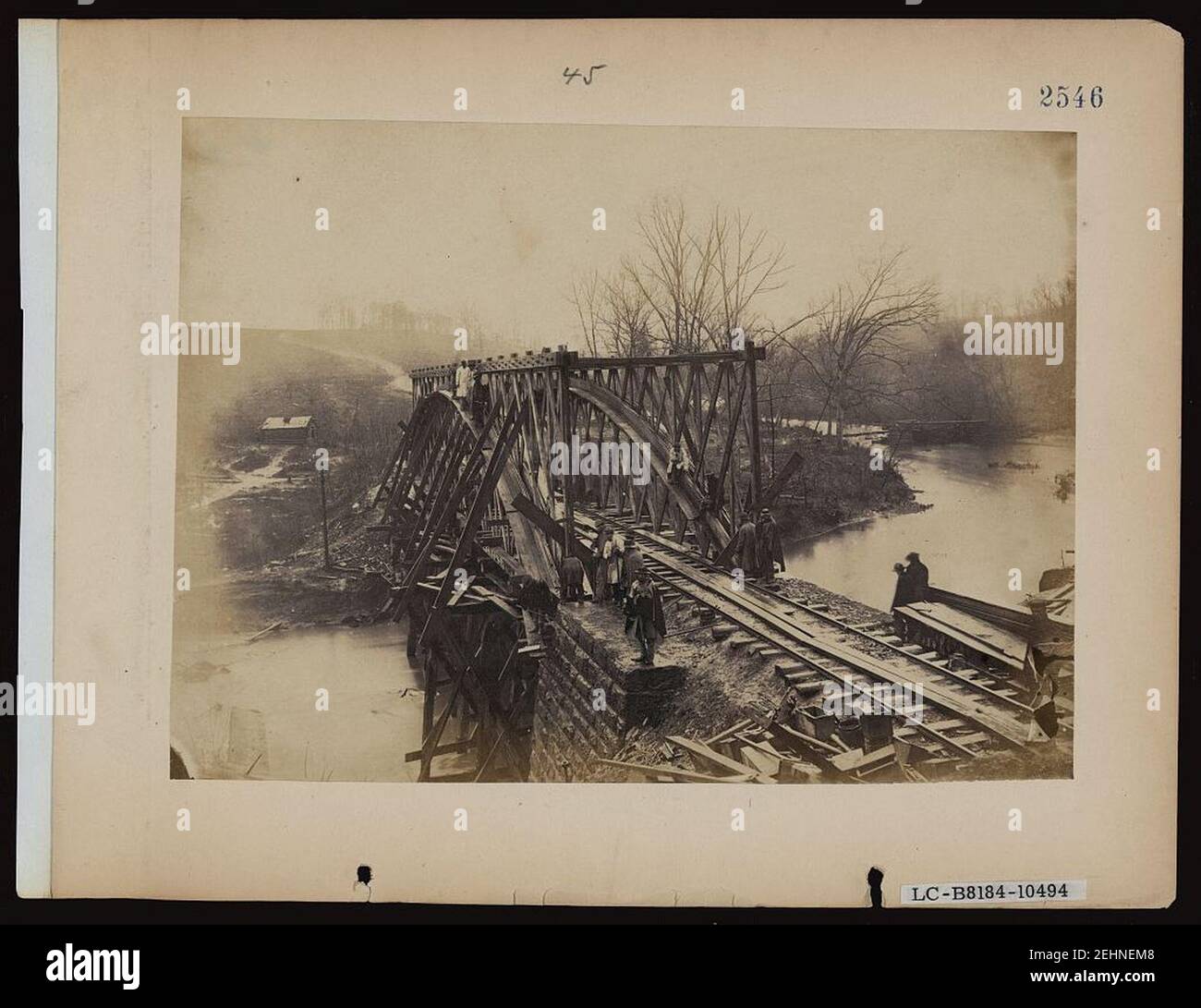 Part of construction corps building new military truss bridge across ...