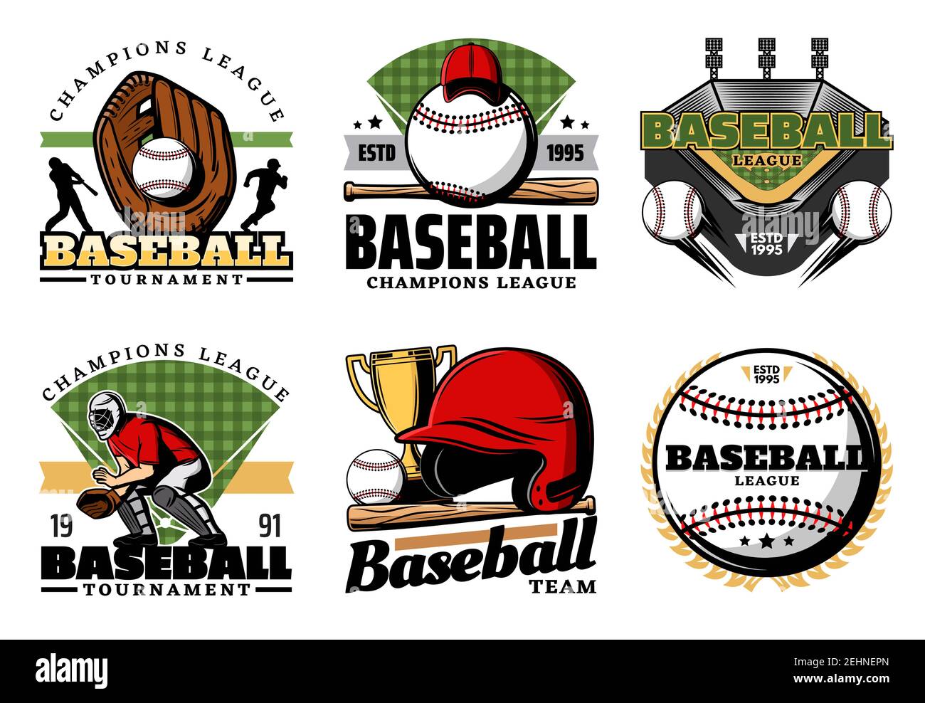 Baseball sporting heraldic icons. Vector leather glove and balls ...