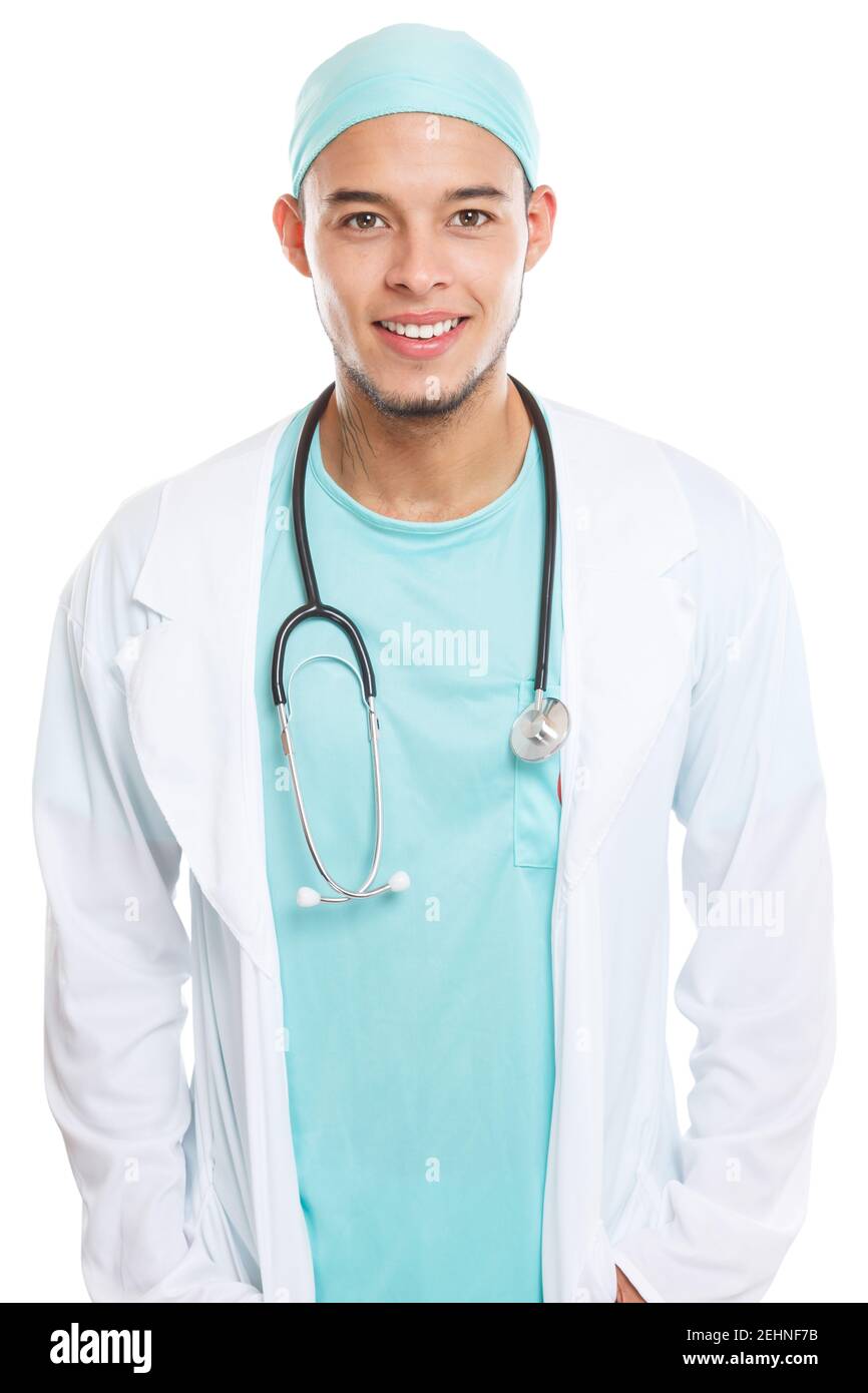 Young doctor smiling happy face upper body occupation job isolated on a ...