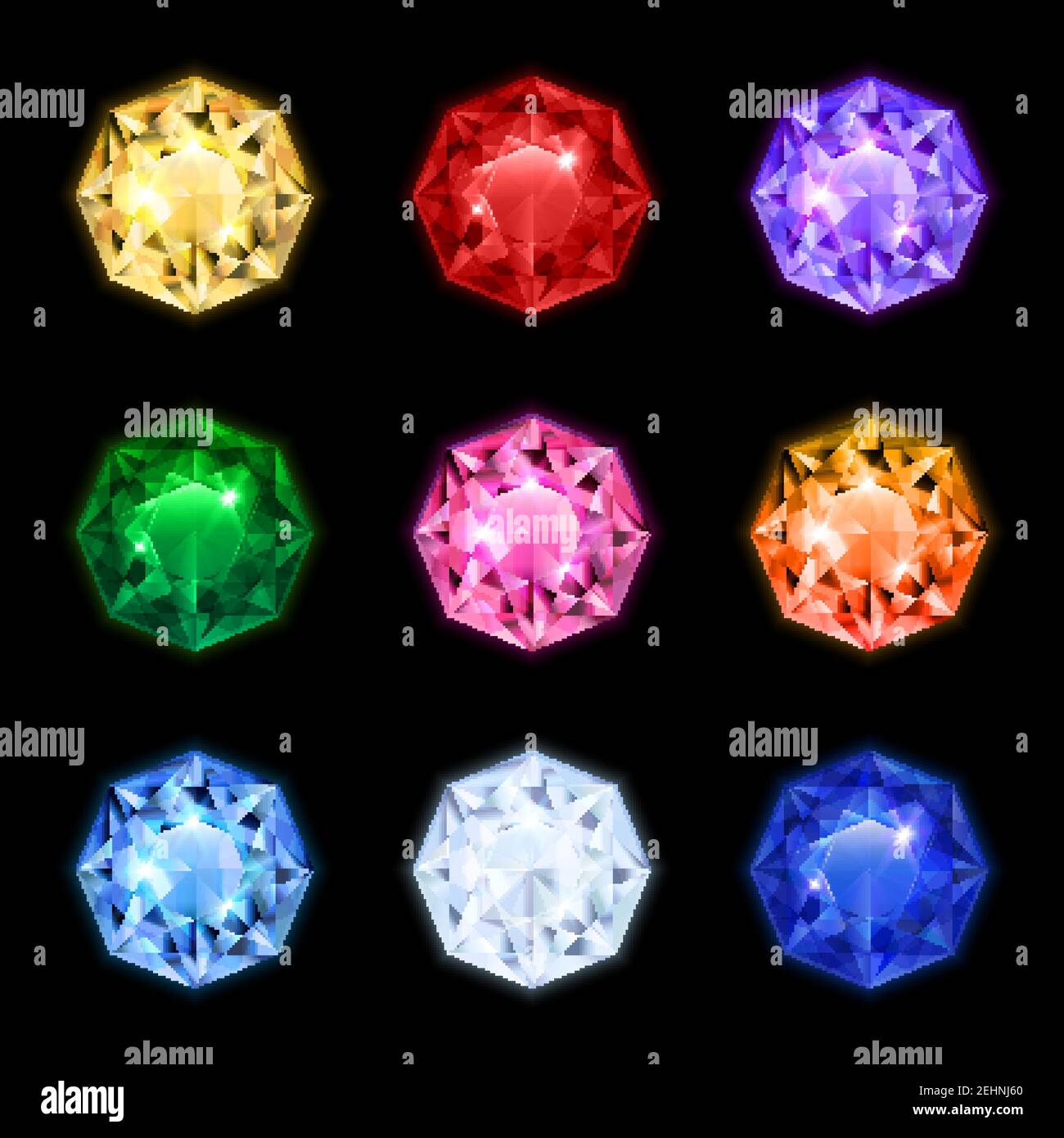 Colored and isolated realistic diamond gemstone icon set in round ...