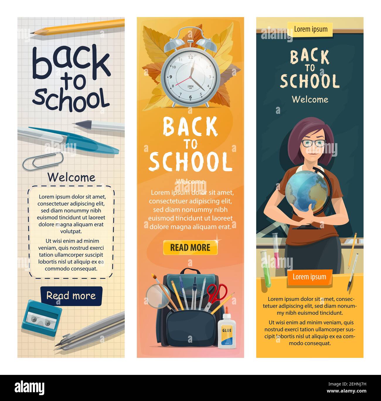 Back to School banners for education season. Vector welcome design of ...