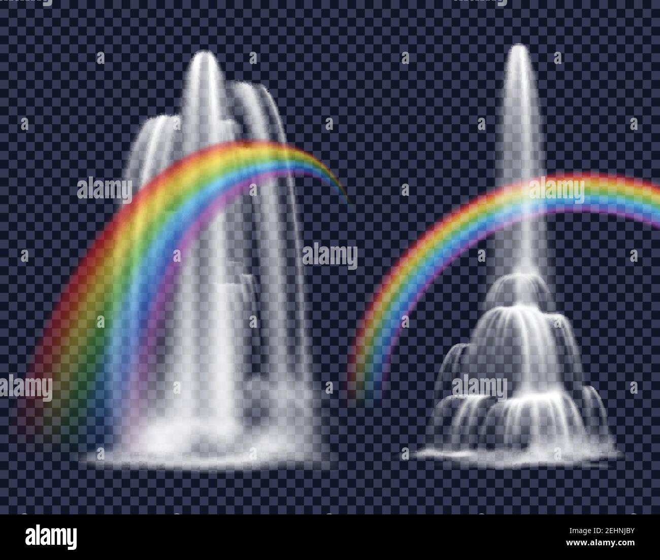 Set of isolated decorative elements representing waterfall cascade with ...