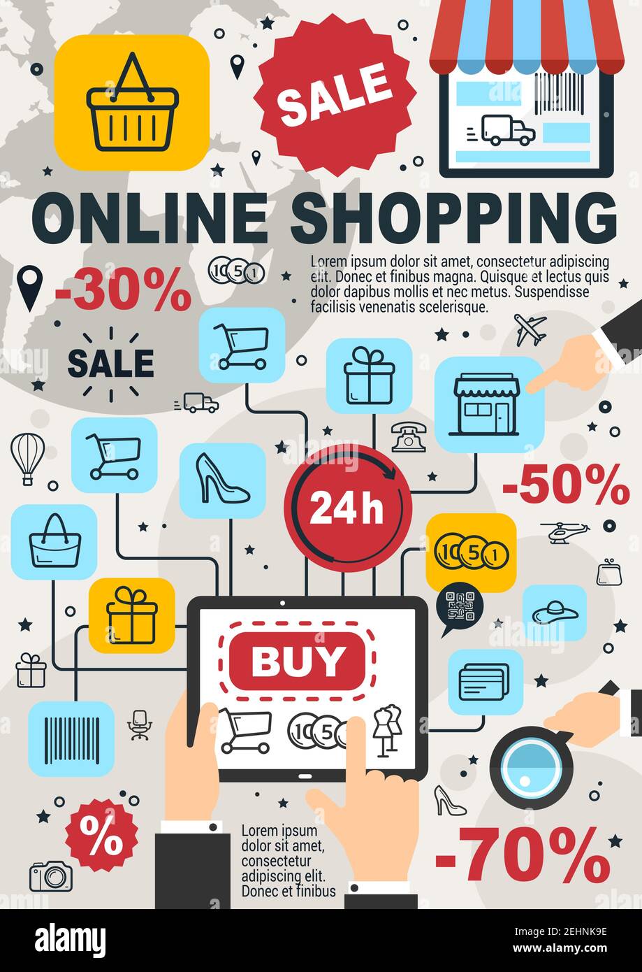 Online shopping and internet store poster for web shop orders. Vector ...