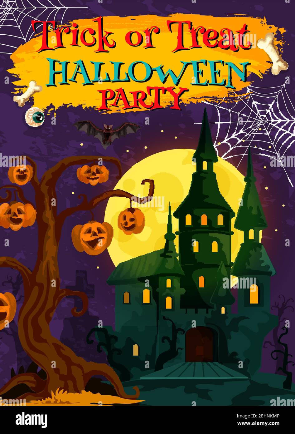 Halloween ghost house with october holiday pumpkin greeting banner ...