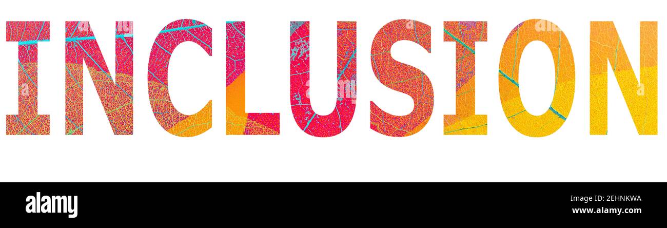 the word Inclusion, from letters composed of multicolored skeleton ...