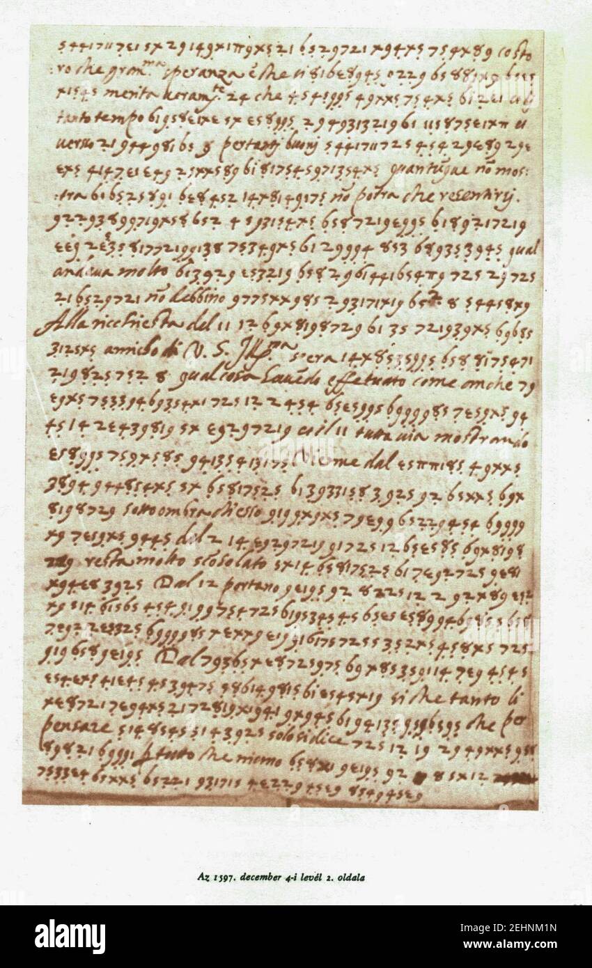 Partially encrypted letter from 1597-12-04, page 2 Stock Photo - Alamy