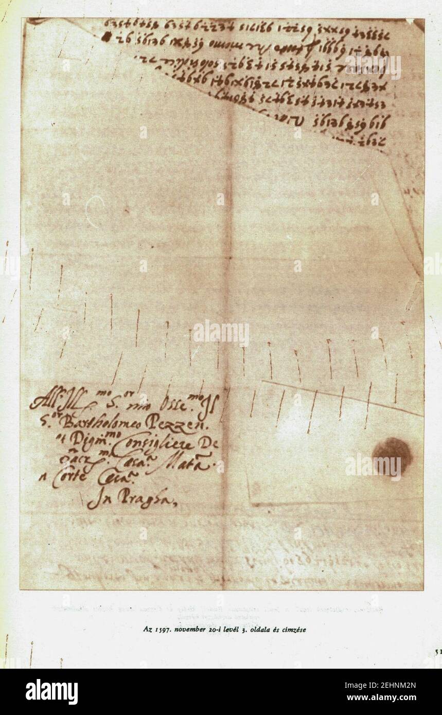 Partially encrypted letter from 1597-11-20, page 3 Stock Photo - Alamy