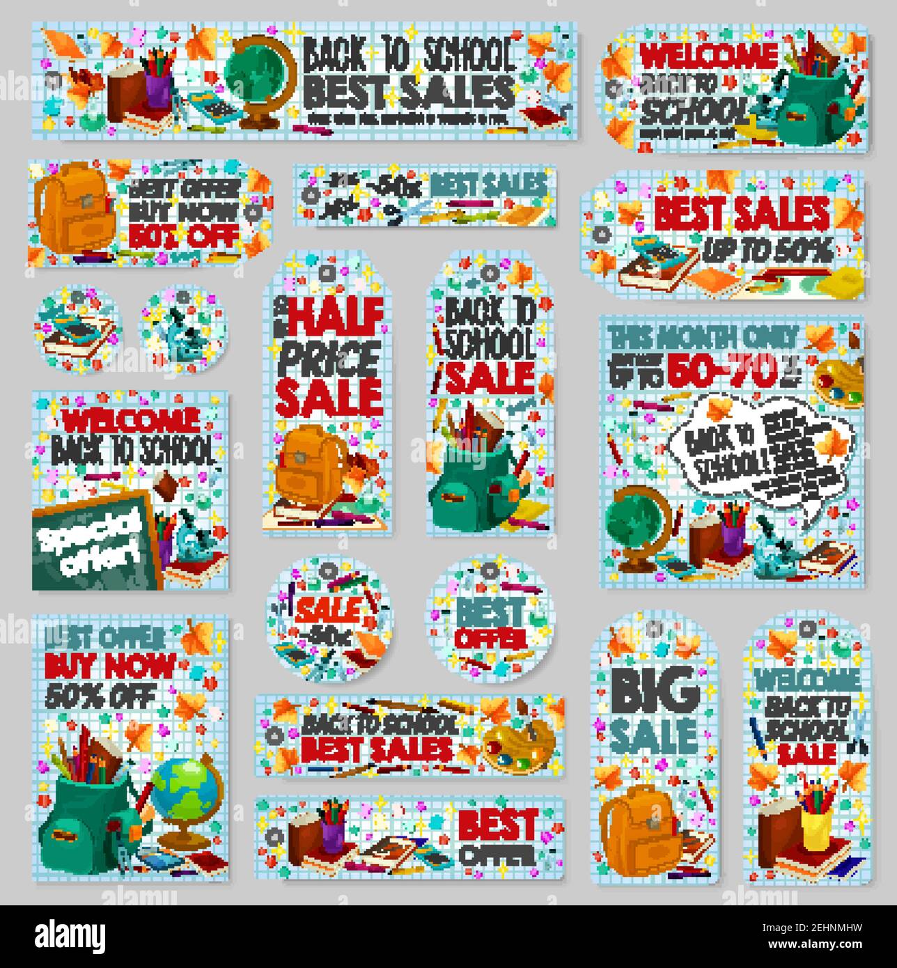 Back to School sale poster, banner and shop tag for stationery shop ...