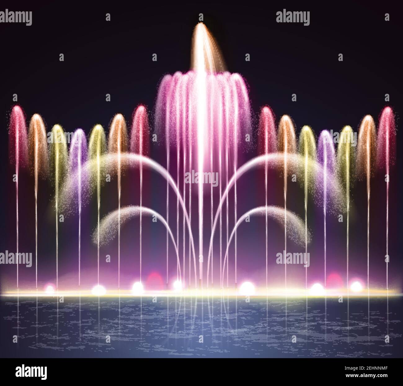 Colorful shining lighted spectrum fountain including combination of ...