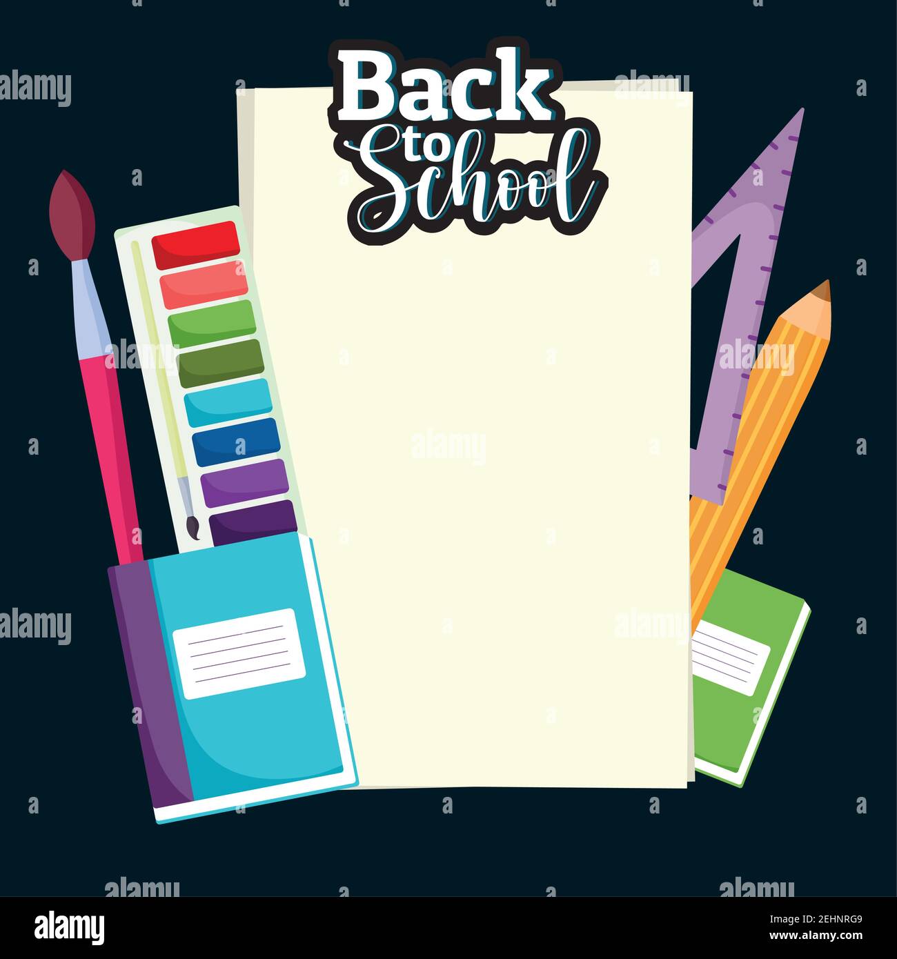 Back to School blank paper with color palette brush ruler and pencil ...