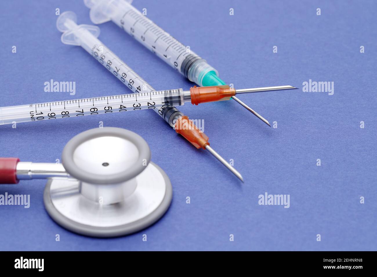 medicine diagnosis and prescription, syringe, stethoscope Stock Photo ...