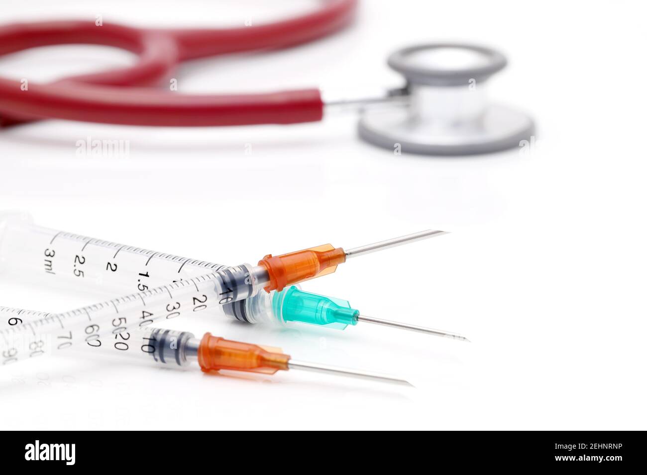 medicine diagnosis and prescription, syringe, stethoscope Stock Photo ...