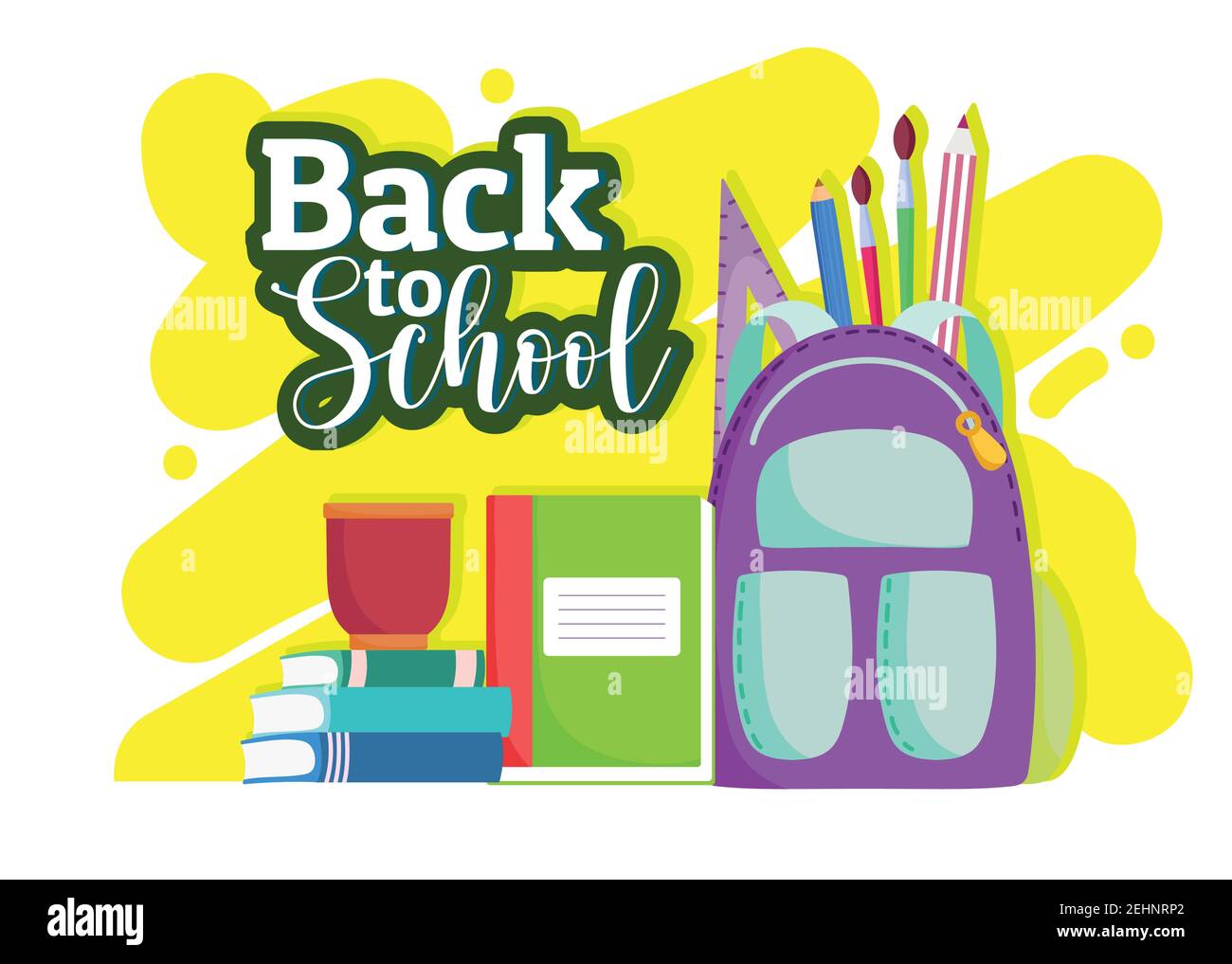 Back to School backpack books and supplies education vector ...