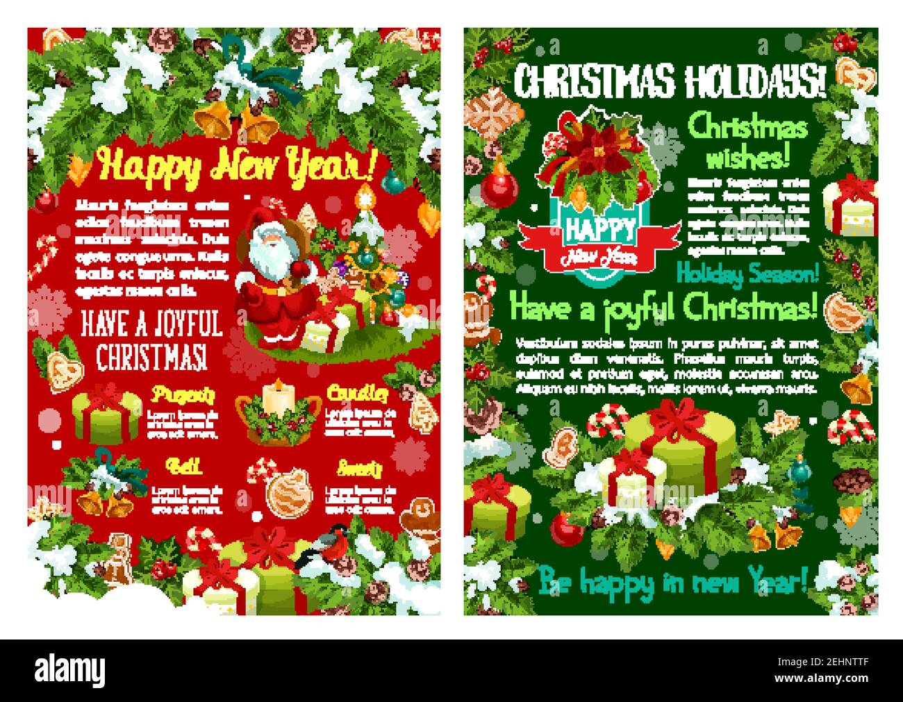 Christmas Day and New Year holidays banner set. Christmas garland with ...