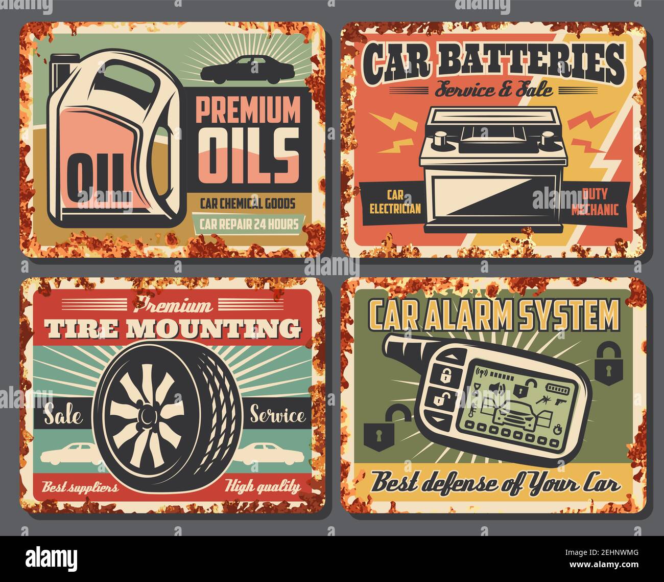 Car service and auto garage repair station posters with rust effect ...