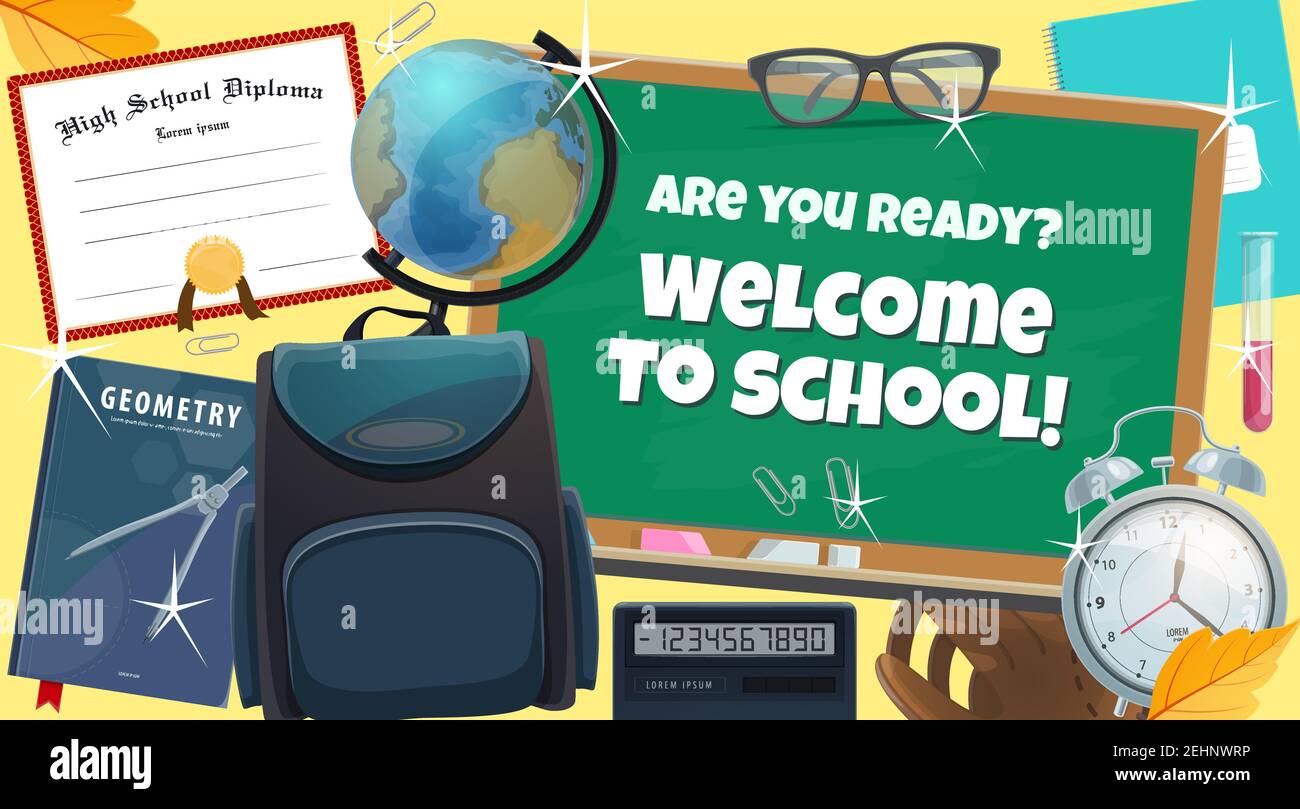 Welcome back to school blackboard poster for education autumn season ...