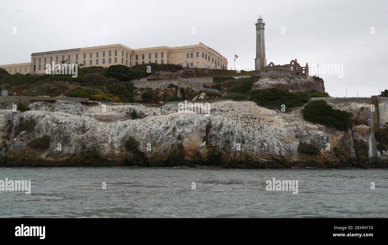 Alcatraz island in San Francisco Bay, California USA. Federal prison ...