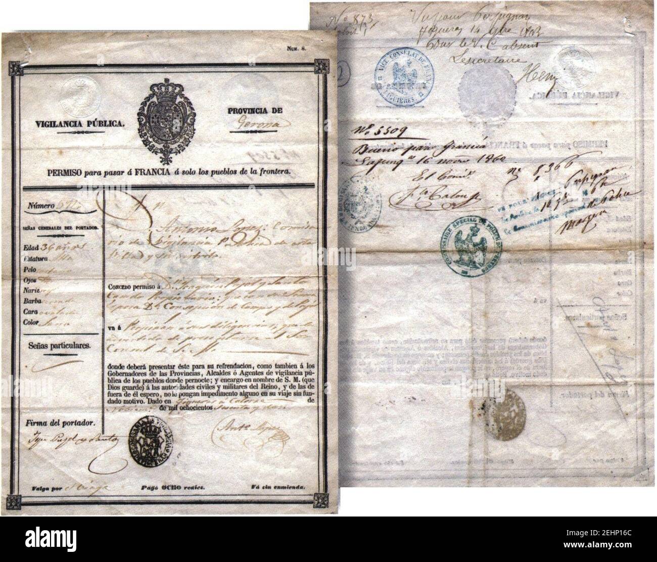 Pase de Frontera pueblos-Francia 1862 Stock Photo - Alamy