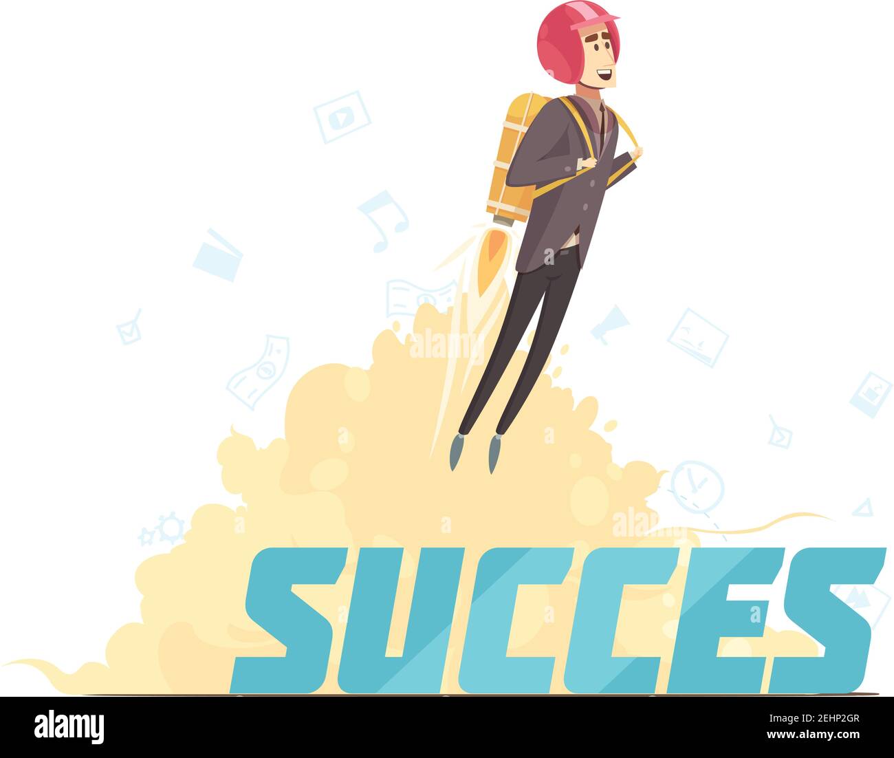 Business startup launch success symbolic retro cartoon poster with ...