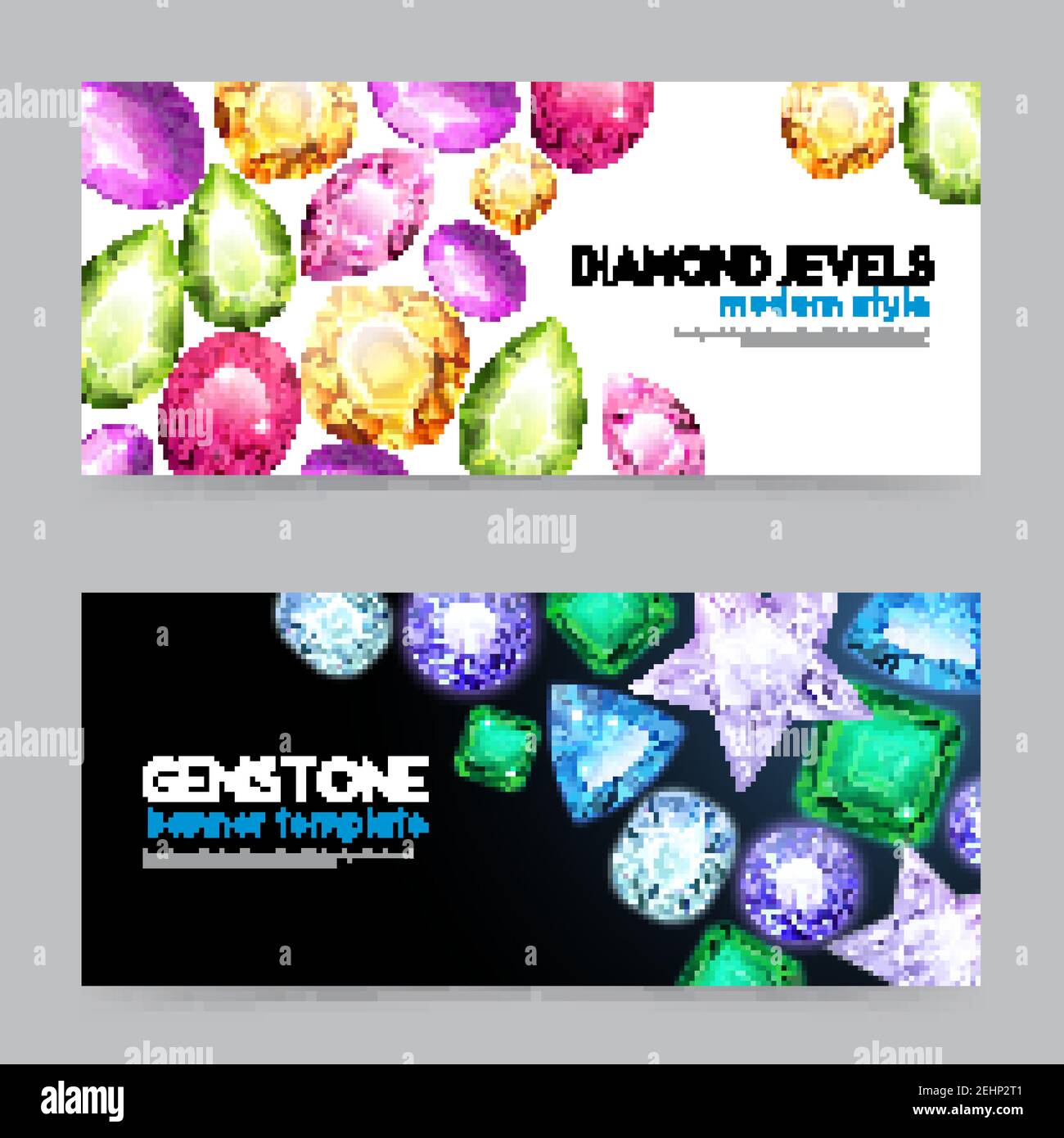 Two horizontal gemstones diamond jewels banner set with diamond jewels ...