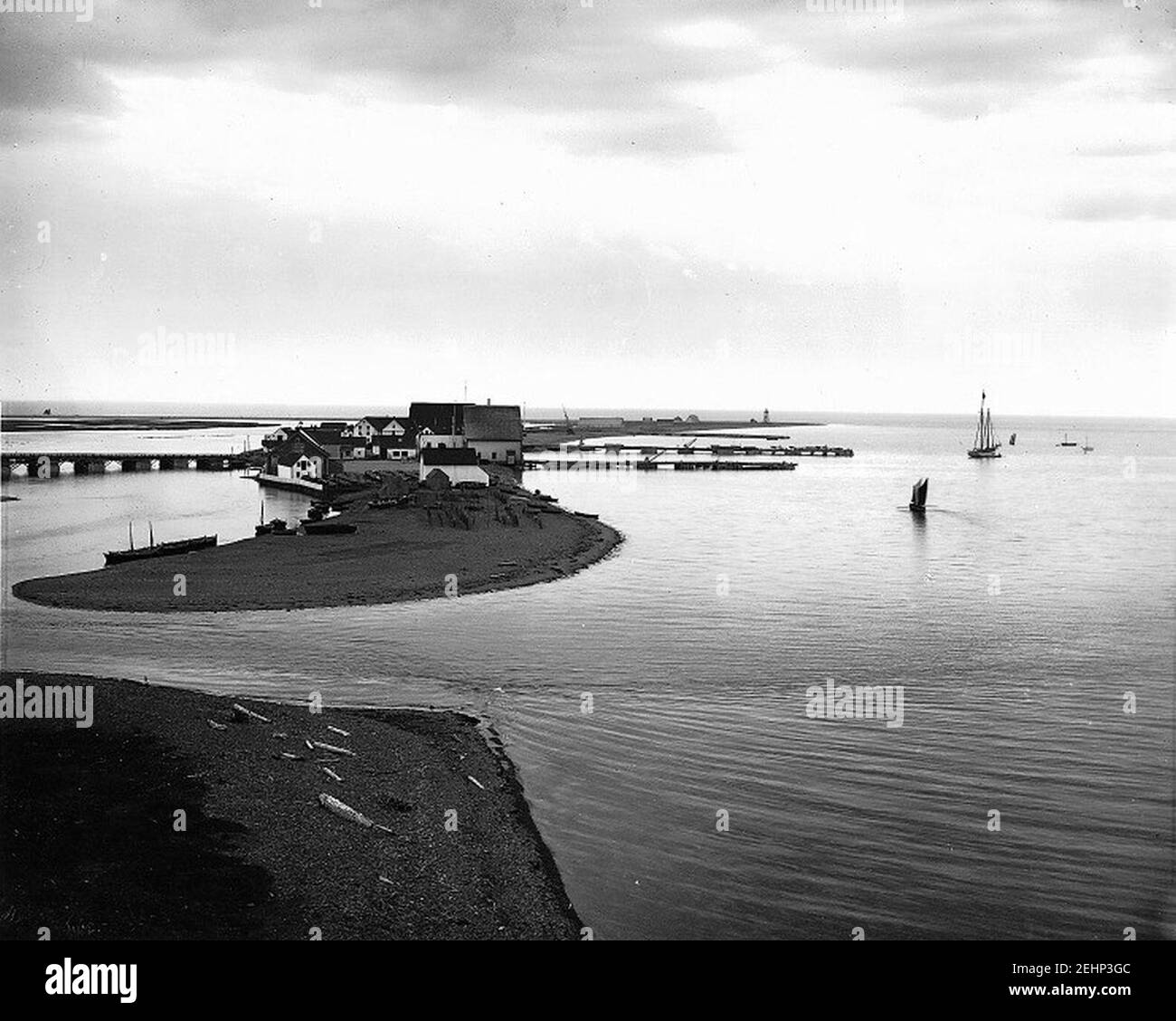 Paspebiac harbour and wharf, Gaspe Peninsula, QC, about 1900 Stock ...