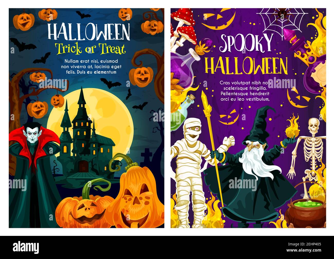 Halloween holiday trick or treat night celebration banner. Pumpkin ...