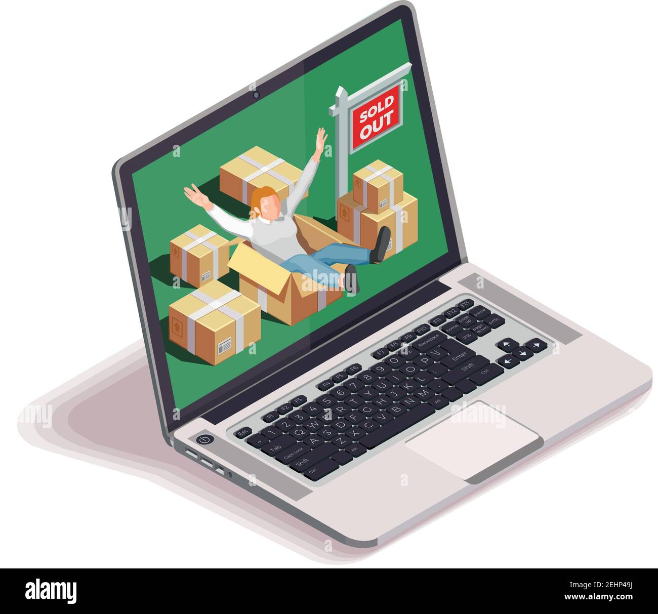 Moving people isometric concept with happy male human character and ...