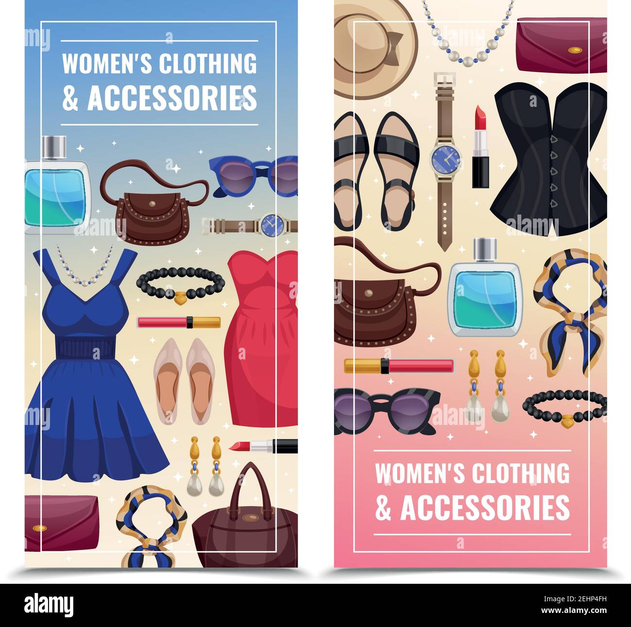 Two colored women accessories vertical banner set with womens clothing ...
