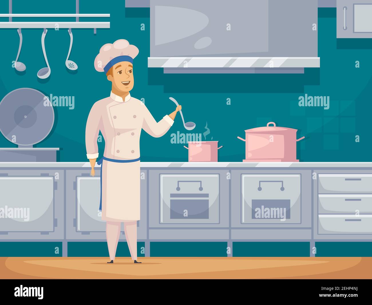 Yacht cruise ship crew cook cartoon character in galley kitchen ...