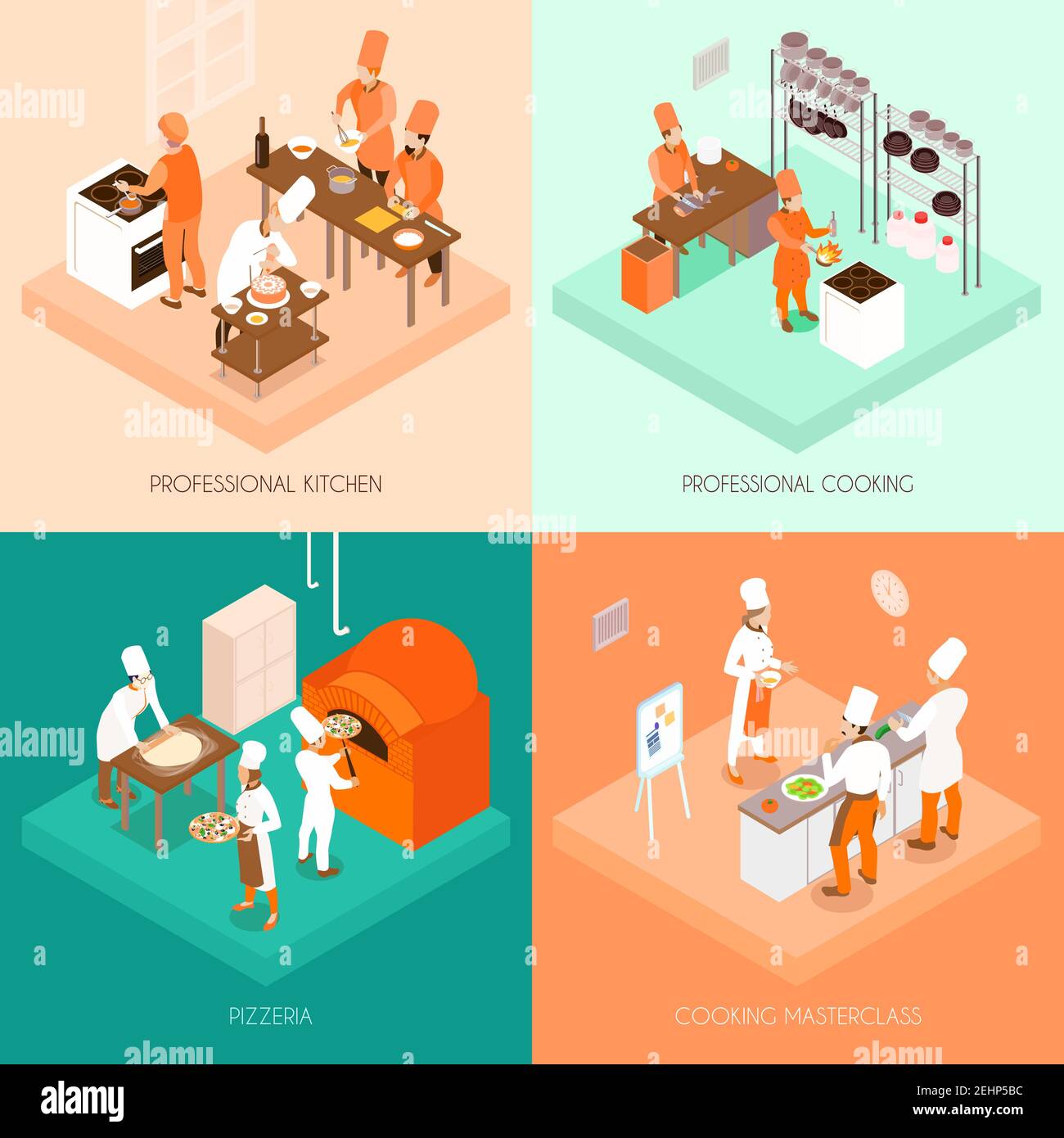 Cooking isometric design concept with professional kitchen and food ...
