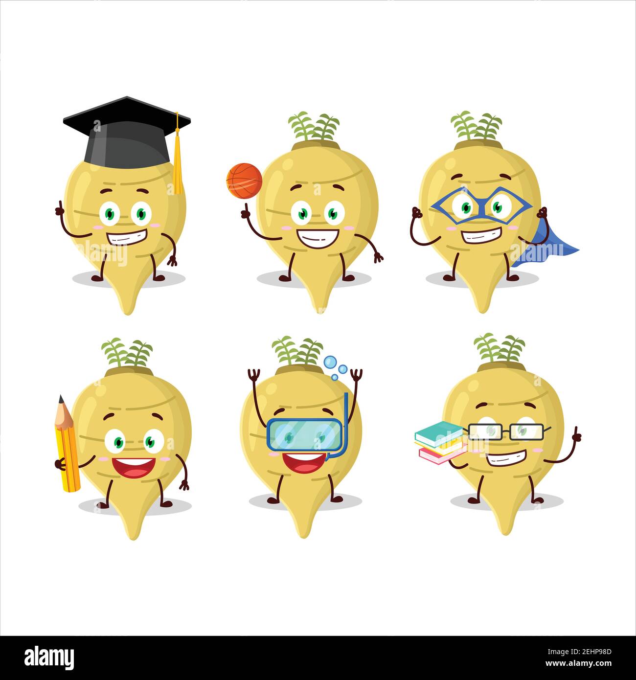 School student of parsnip cartoon character with various expressions ...
