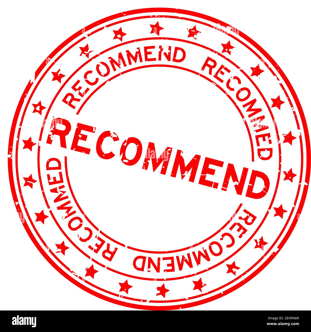 Grunge red recommend word with star icon round rubber seal stamp on ...