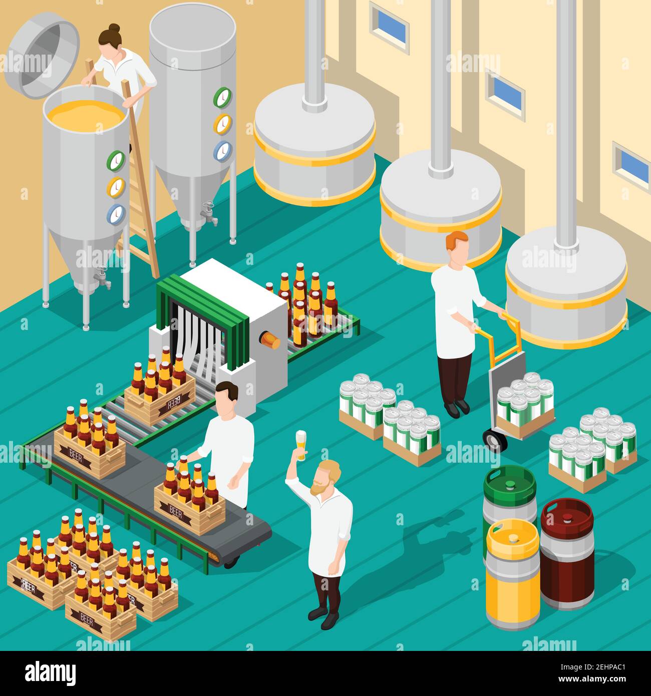 Isometric background with process of beer production in brewery 3d ...