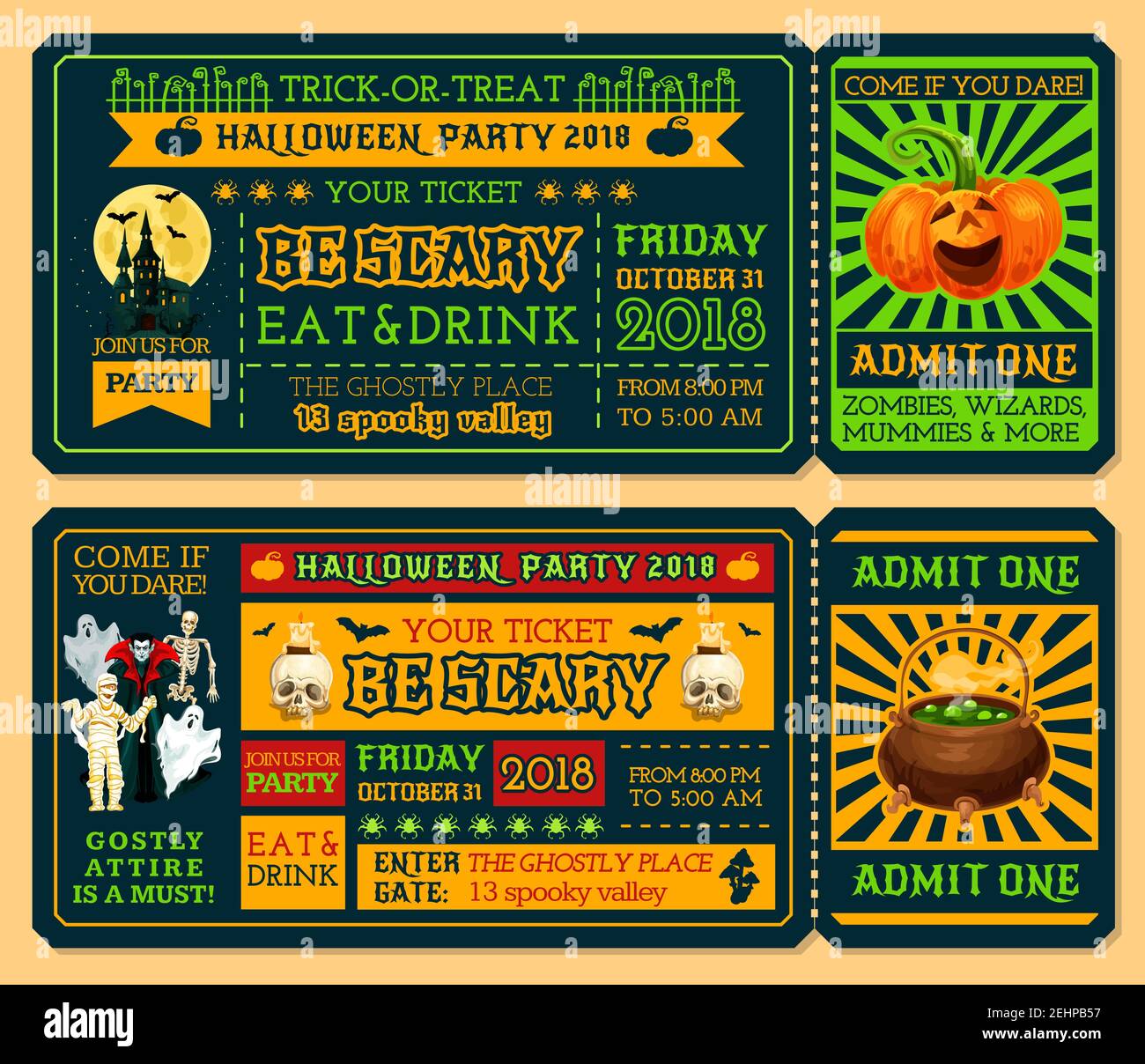 Halloween ticket template for october holiday night party. Admit one ...